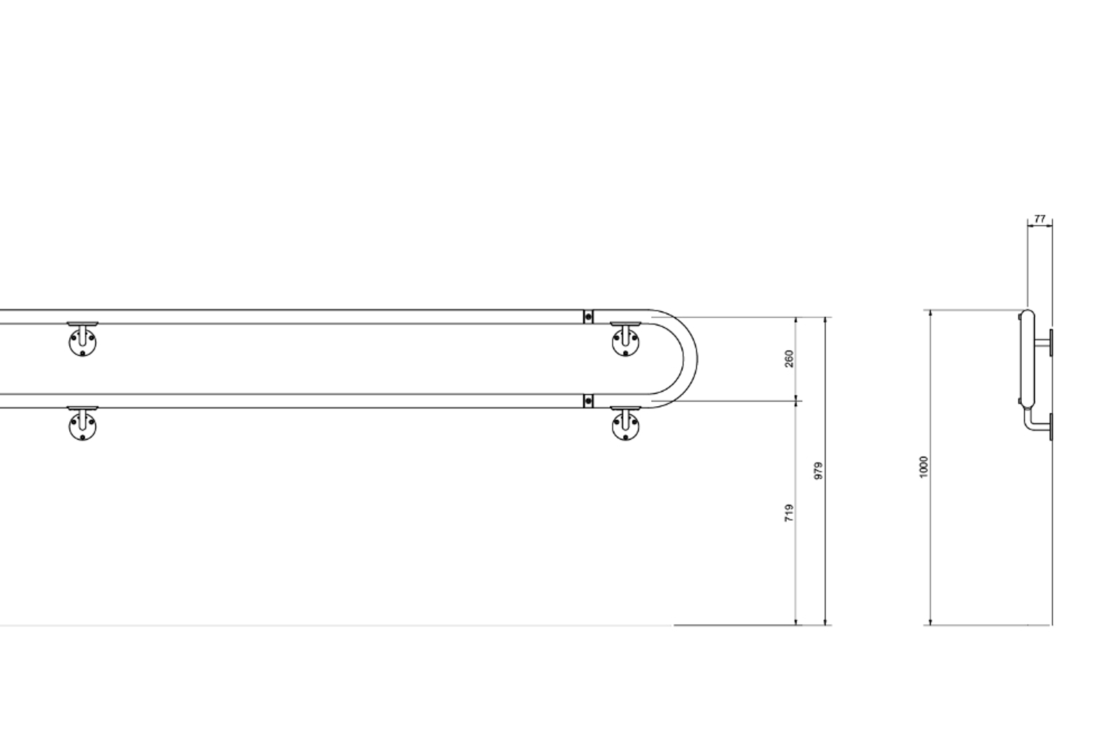 Interclamp® Safety Post 5190 - DDA Assist Double Wall Mounted Handrail only