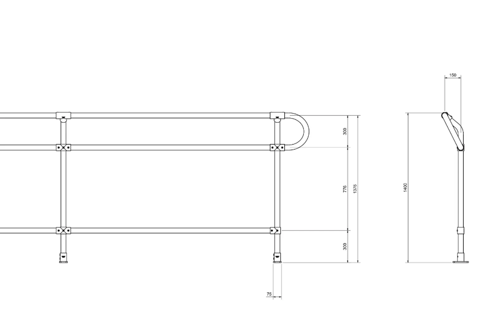 Interclamp® Safety Post 6130 - Cycle Safe Handrail - Standard Top, Mid ...